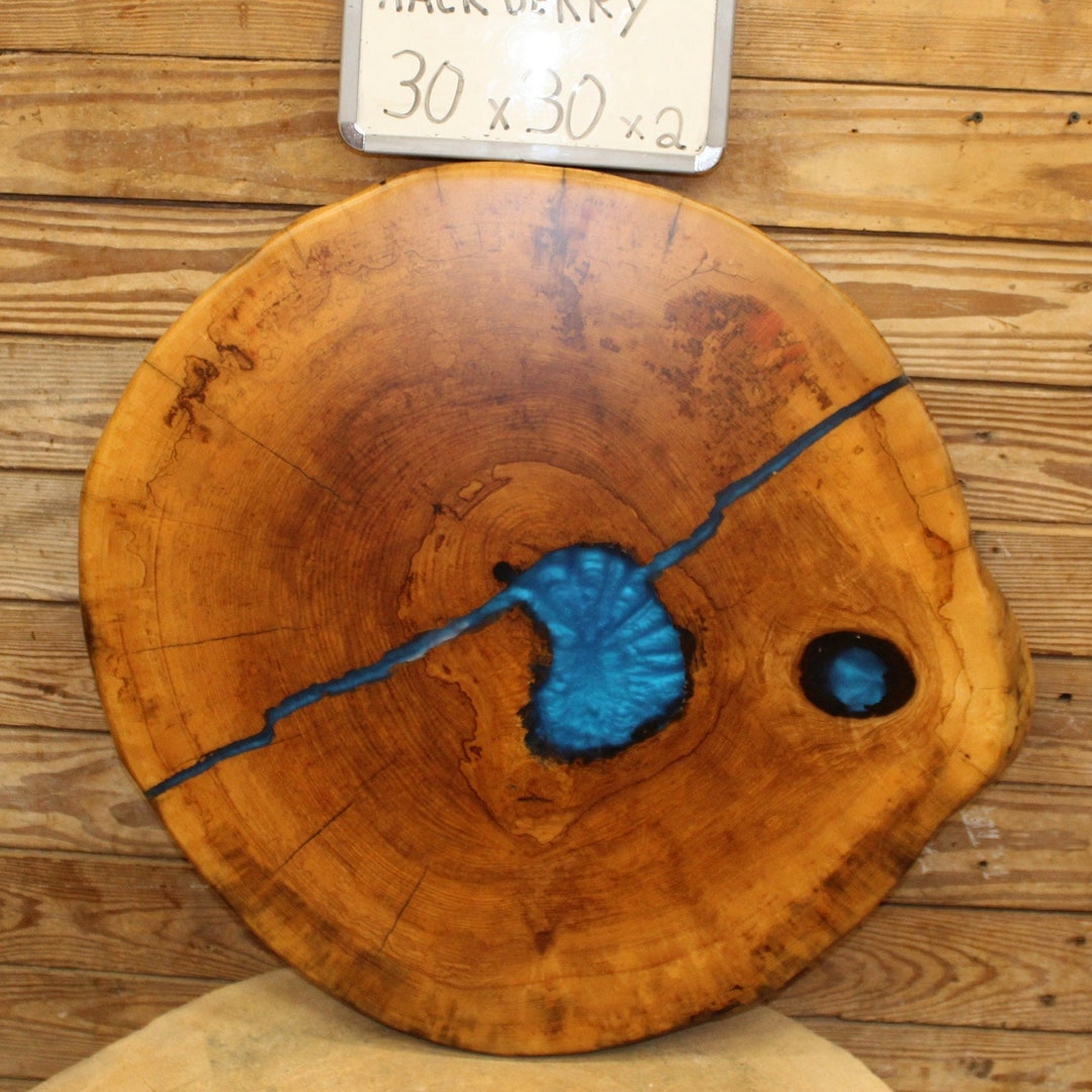 Live Edge Cross Cut Hackberry With Blue Maui Resin Fill SKU - Etsy