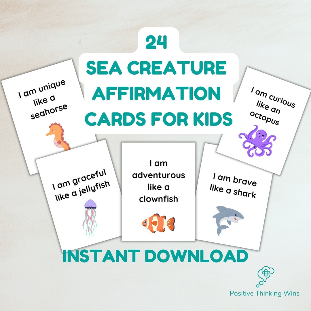 Sea Creatures Affirmation Cards, Printable, for Children, Kids, I Am ...