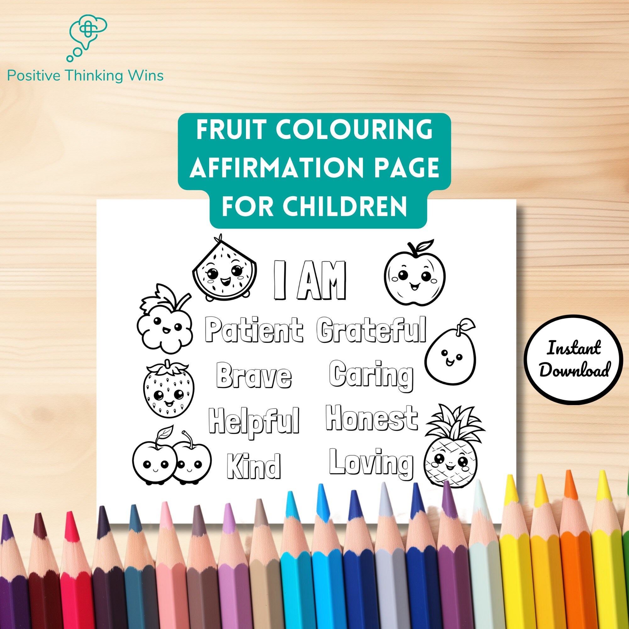 Fruit Colouring Affirmation Page for Children, Cute Kawaii Fruit ...