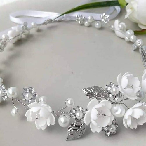 First Communion Headpiece. White Flower Headband. | Etsy