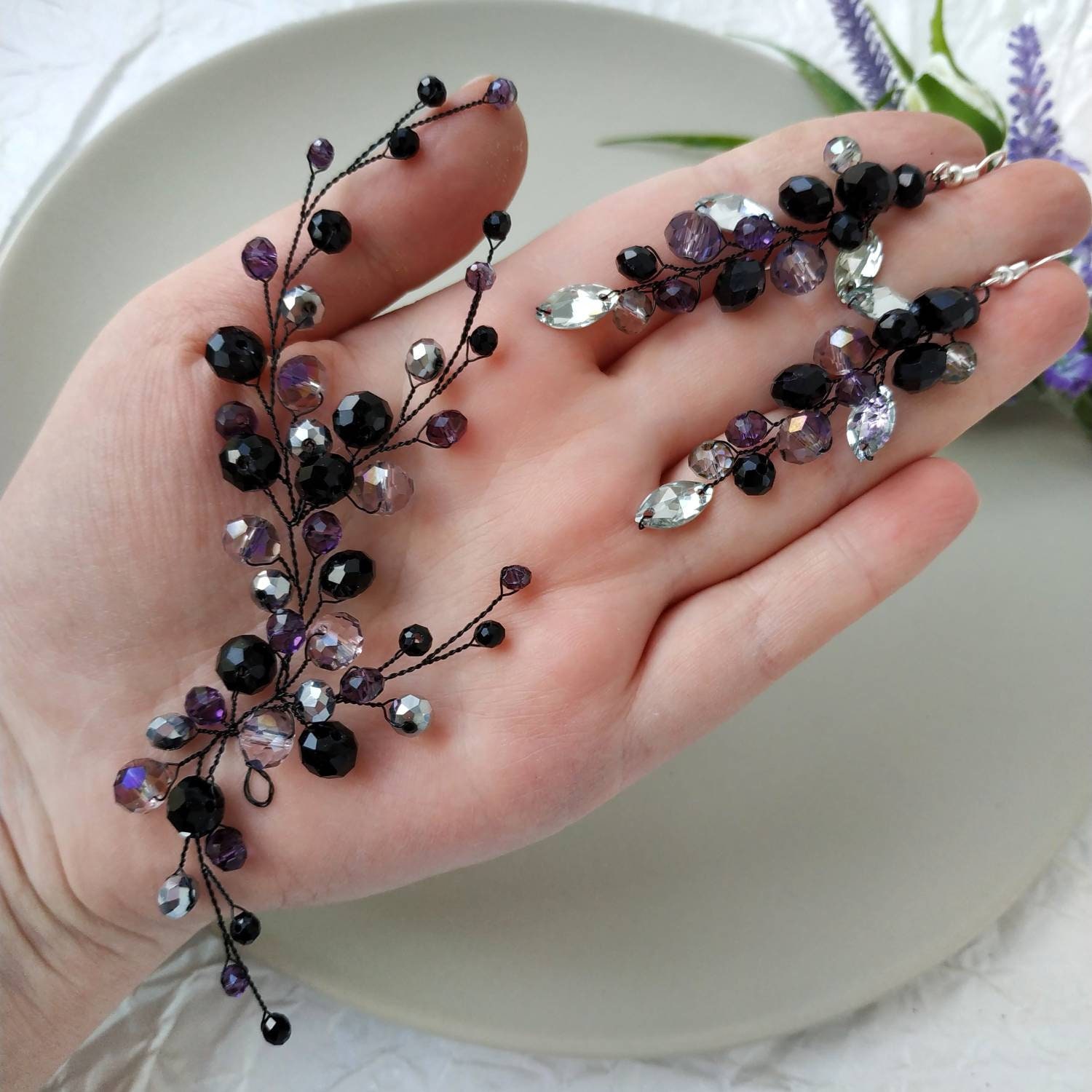 Black Crystal Bridal Hair Piece Wedding Hair Vine Crystal Hair | Etsy