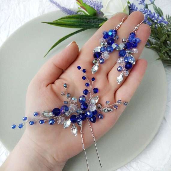 Mother of the Bride Blue Hair Pin. Crystal Hair Pin and Beaded - Etsy