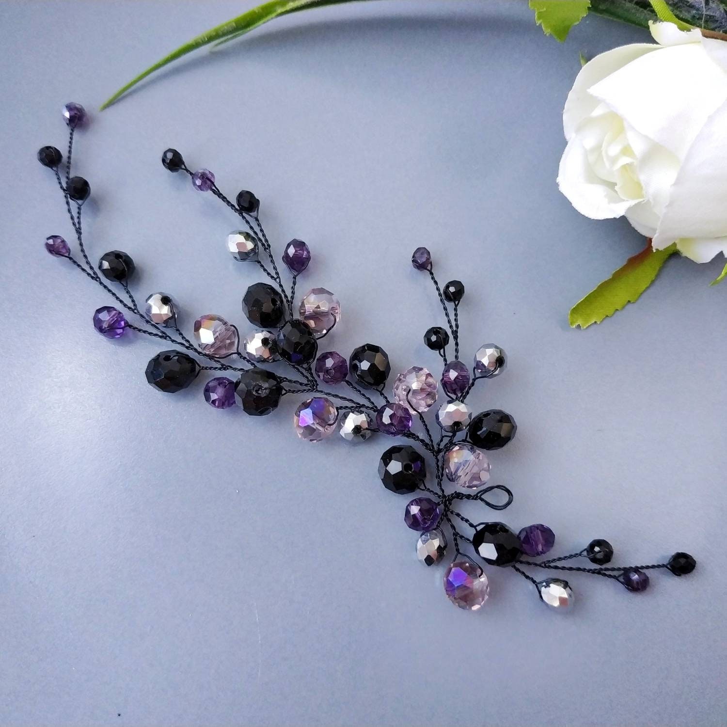 Black Crystal Bridal Hair Piece Wedding Hair Vine Crystal Hair | Etsy