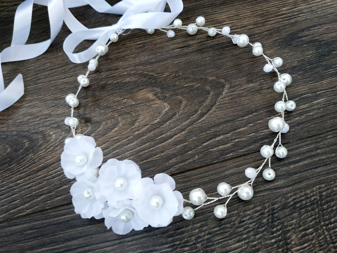 First Communion Headband Adjustable Flower Hair Wreath. | Etsy