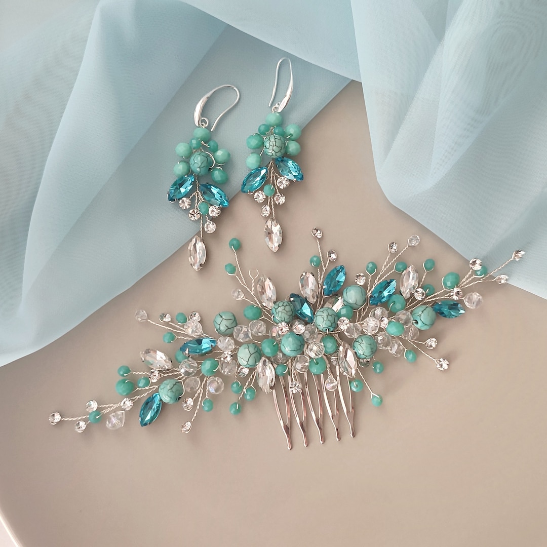 Turquoise Hair Clip for Bride Teal Blue Hair Comb Bridal Hair Piece - Etsy