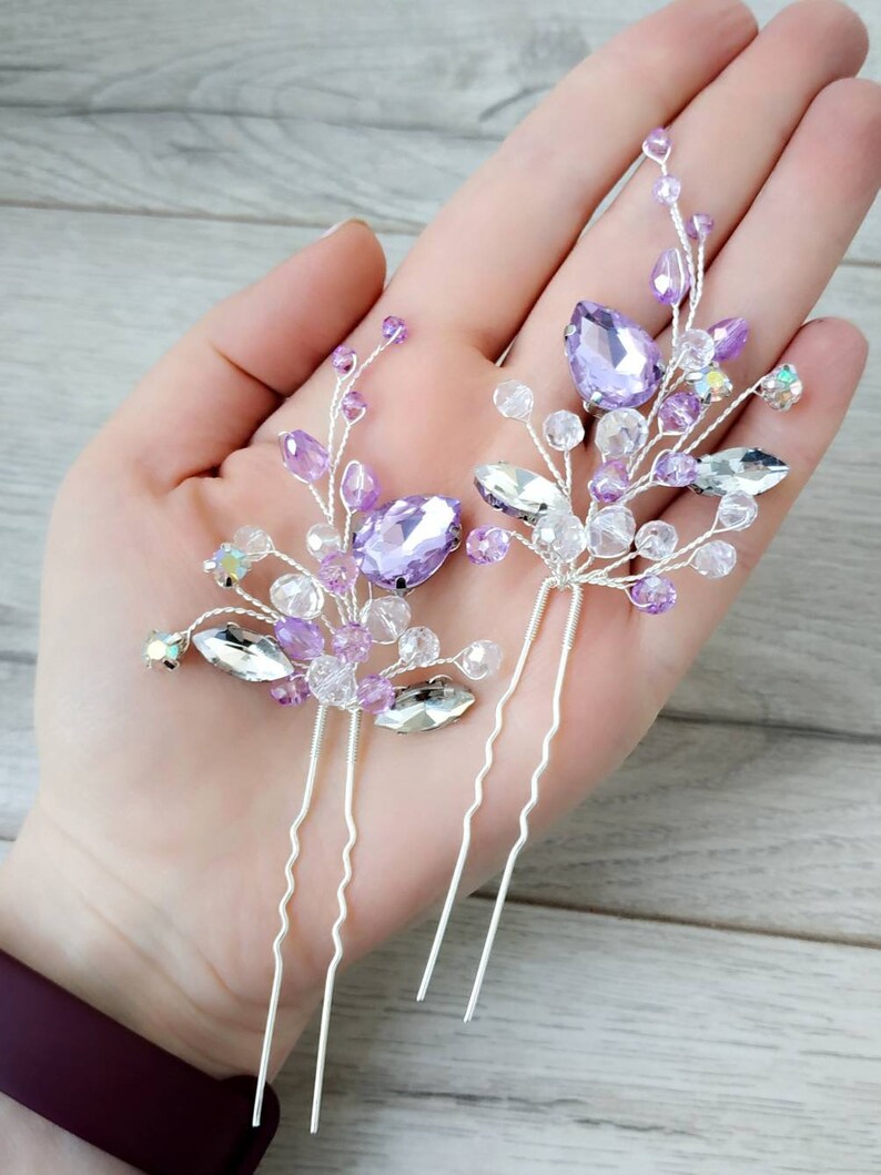 Purple Hair Pins Lavender Wedding Hair Piece Bridal Hair Piece - Etsy