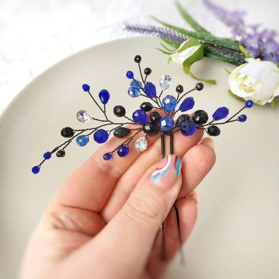 Mother of the Bride Blue Black Crystal Hair Pin - Etsy
