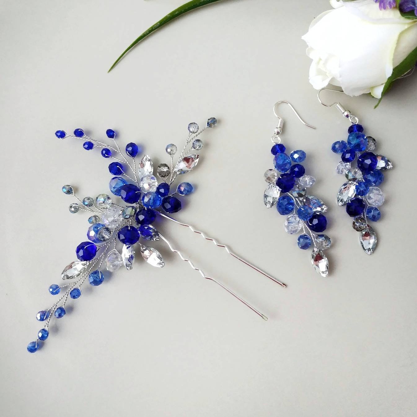 Mother of the Bride Blue Hair Pin. Crystal Hair Pin and Beaded - Etsy