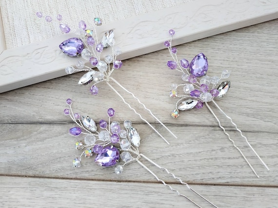 Purple Hair Pins Lavender Wedding Hair Piece Bridal Hair Piece - Etsy