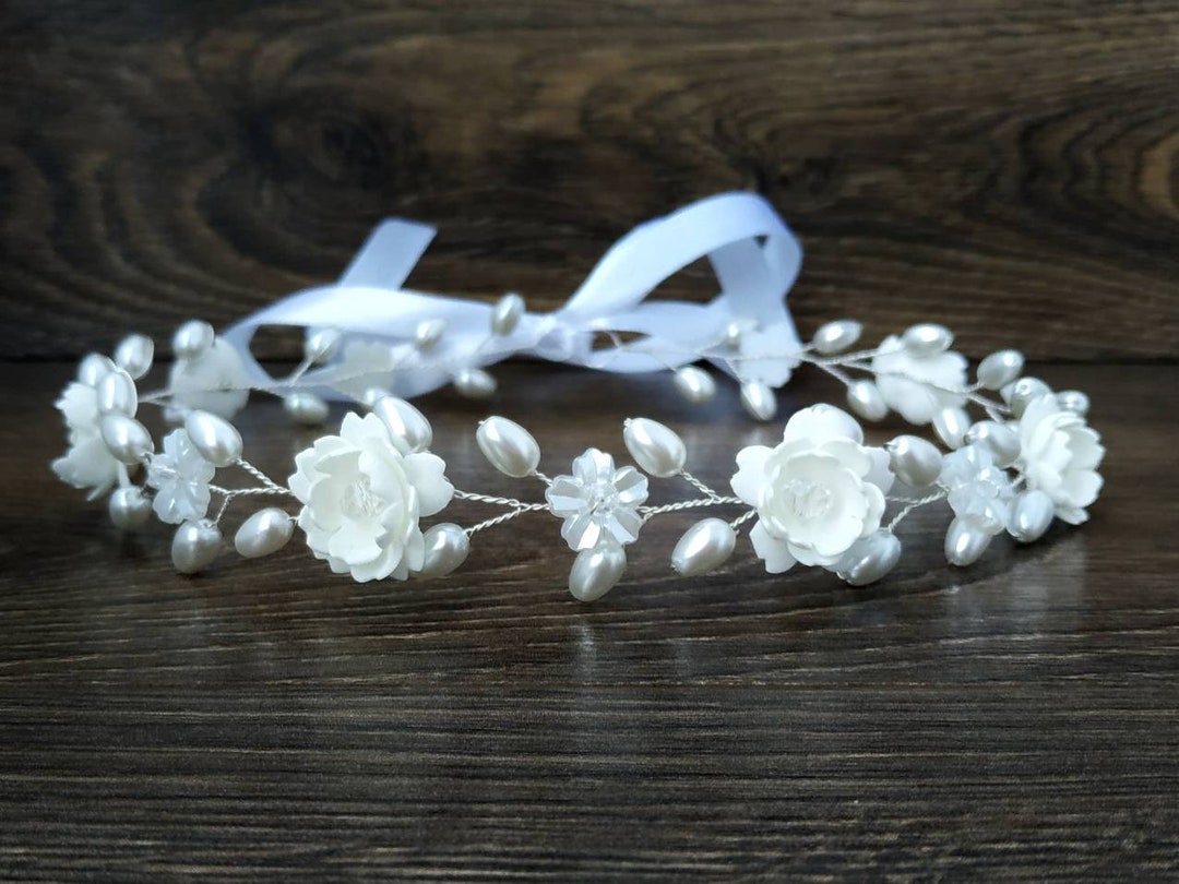 First Communion Headband Floral Hair Wreath Communion Headpiece - Etsy