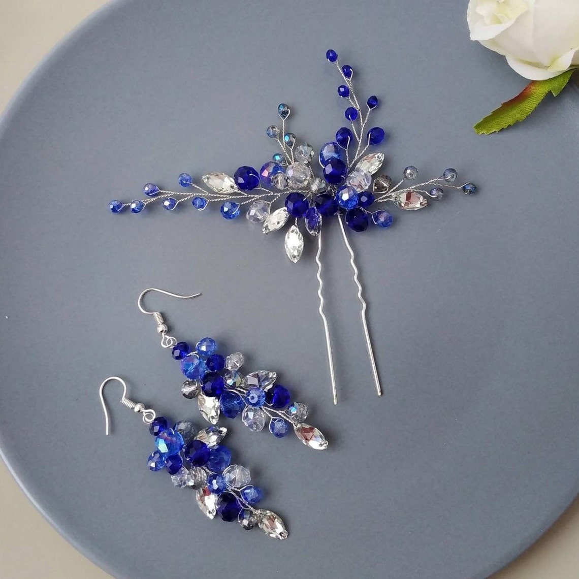 Mother of the Bride Blue Hair Pin. Crystal Hair Pin and Beaded - Etsy