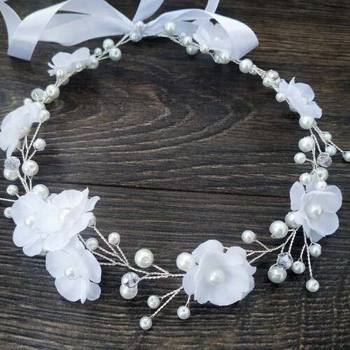 First Communion Headband Floral Hair Piece - Etsy