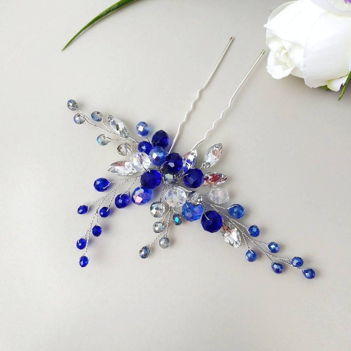 Mother of the Bride Blue Hair Pin. Crystal Hair Pin and Beaded - Etsy