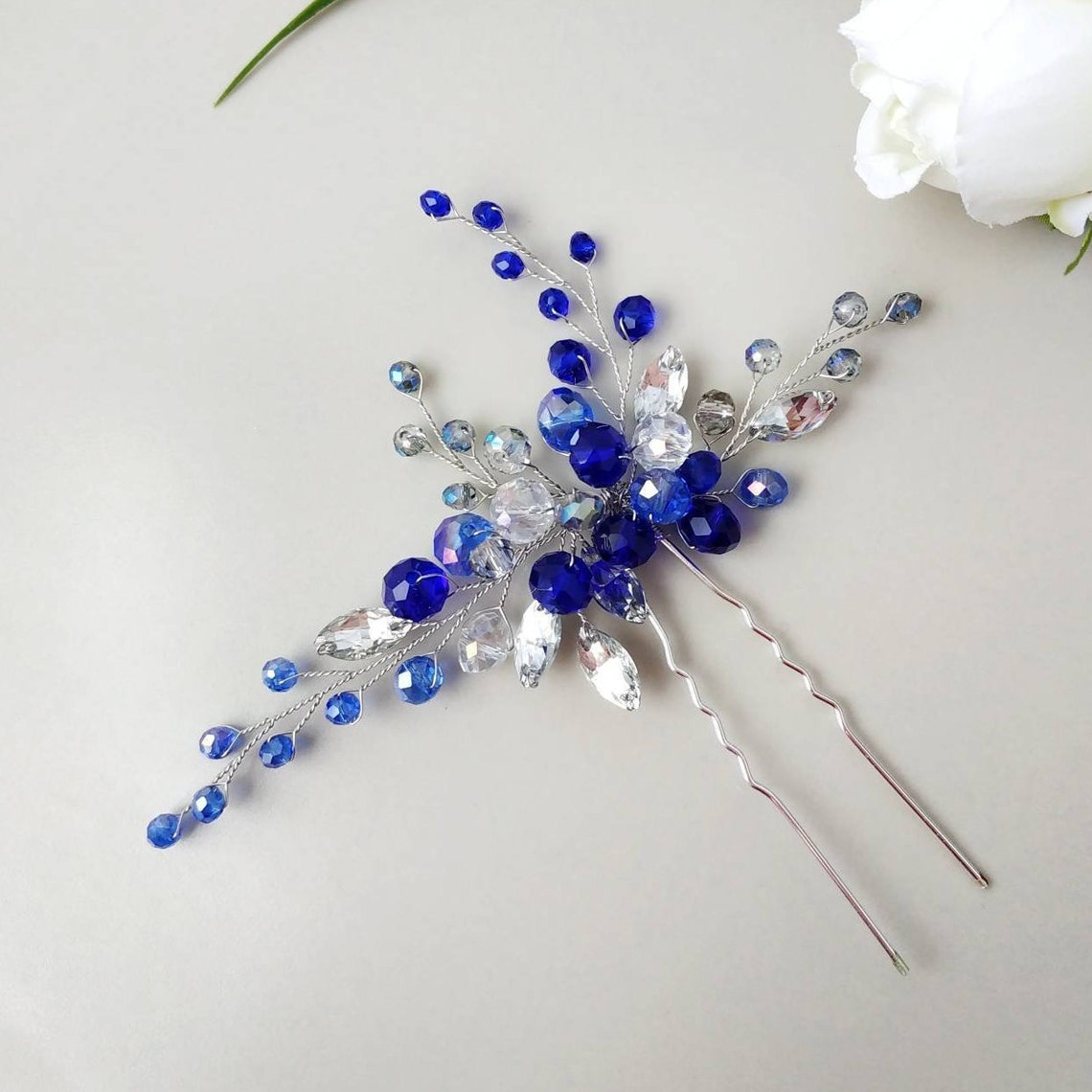 Mother of the bride blue hair pin. Crystal hair pin and | Etsy