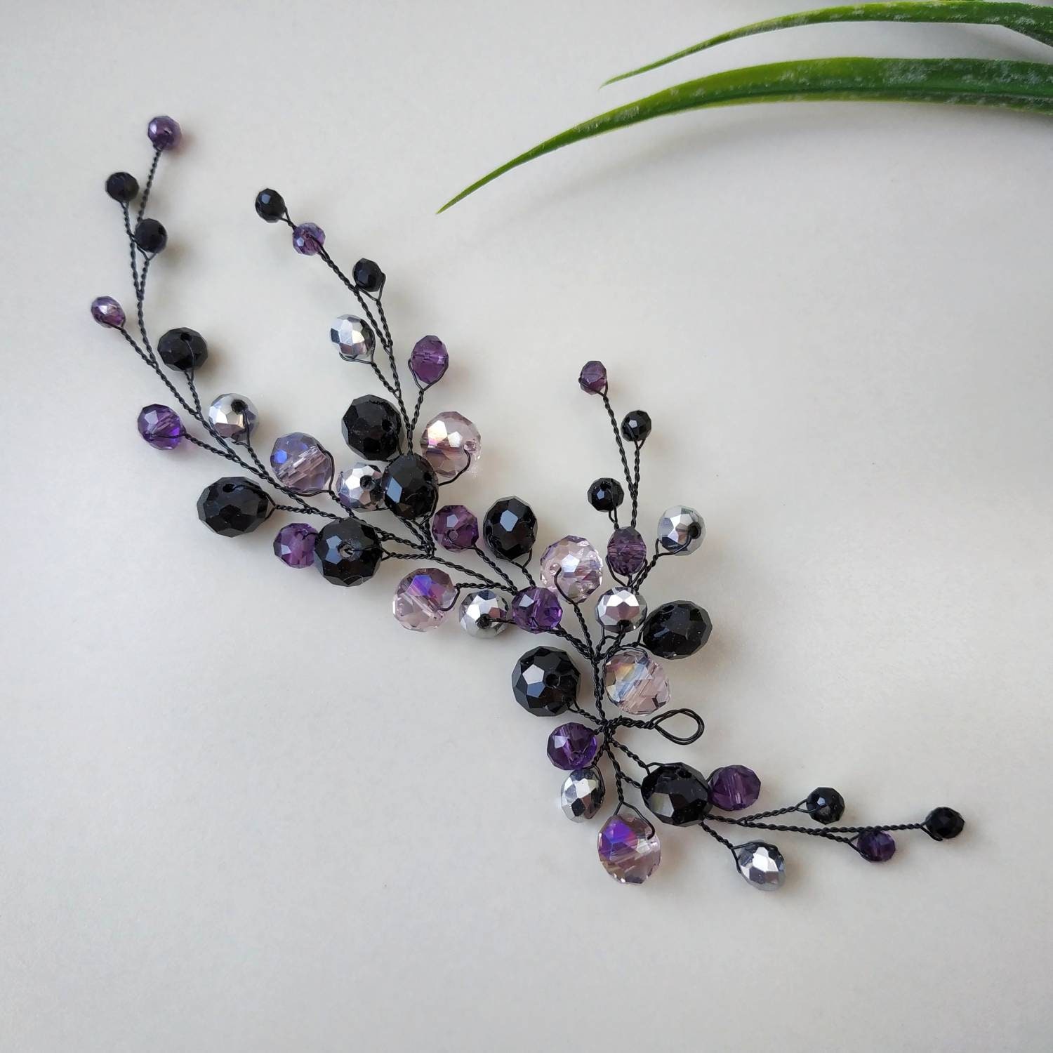 Black Crystal Bridal Hair Piece Wedding Hair Vine Crystal Hair | Etsy