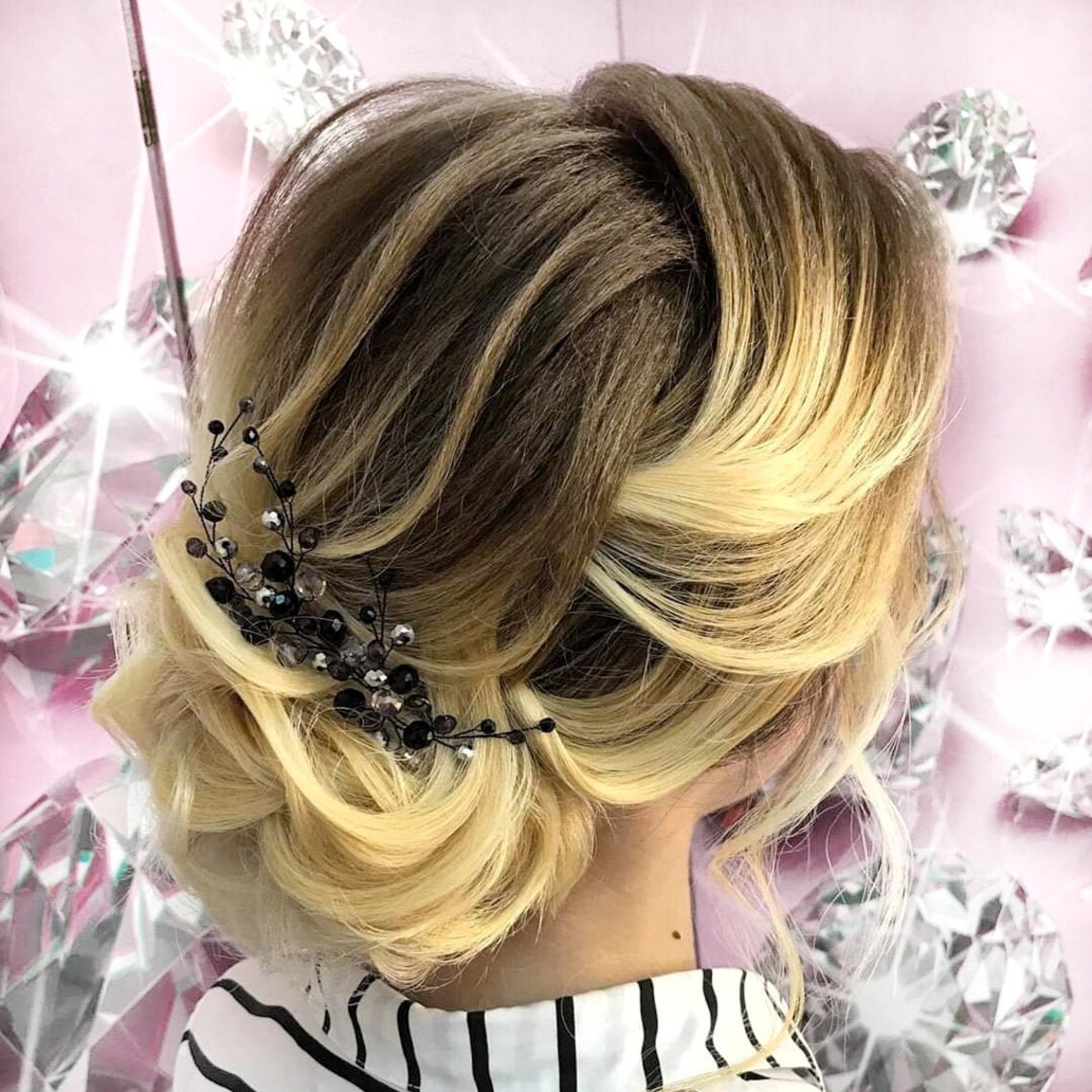 Black Crystal Bridal Hair Piece Wedding Hair Vine Crystal Hair - Etsy