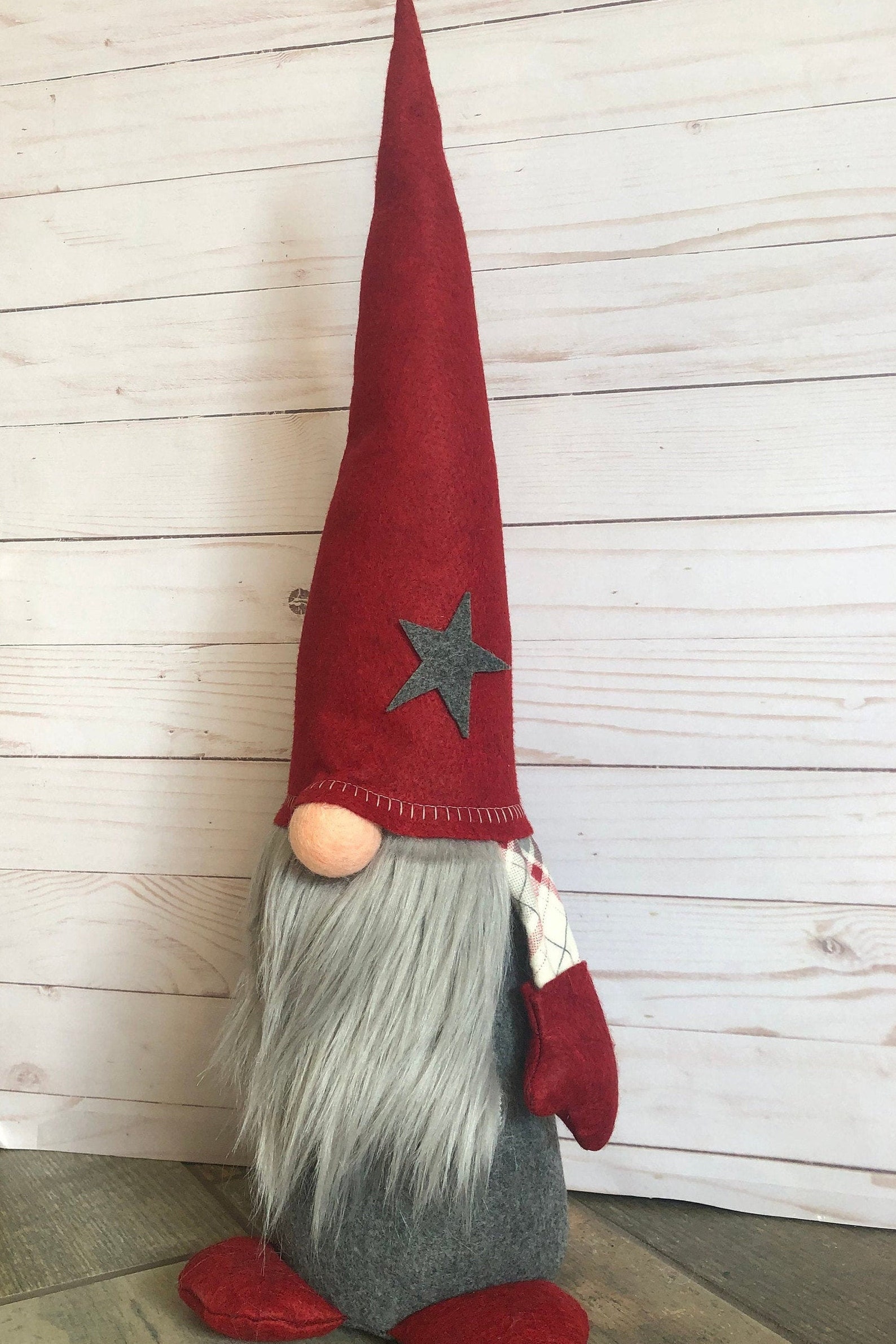 Large Deep Red and Gray With Plaid Home Gnome - Etsy