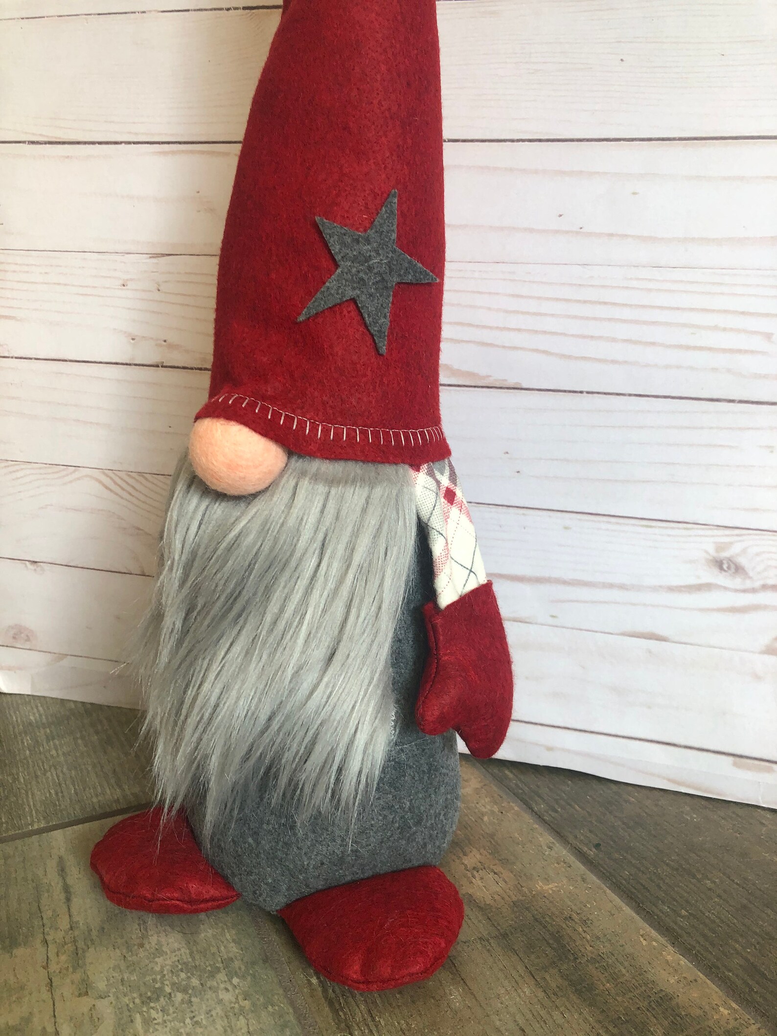 Large Deep Red and Gray With Plaid Home Gnome - Etsy