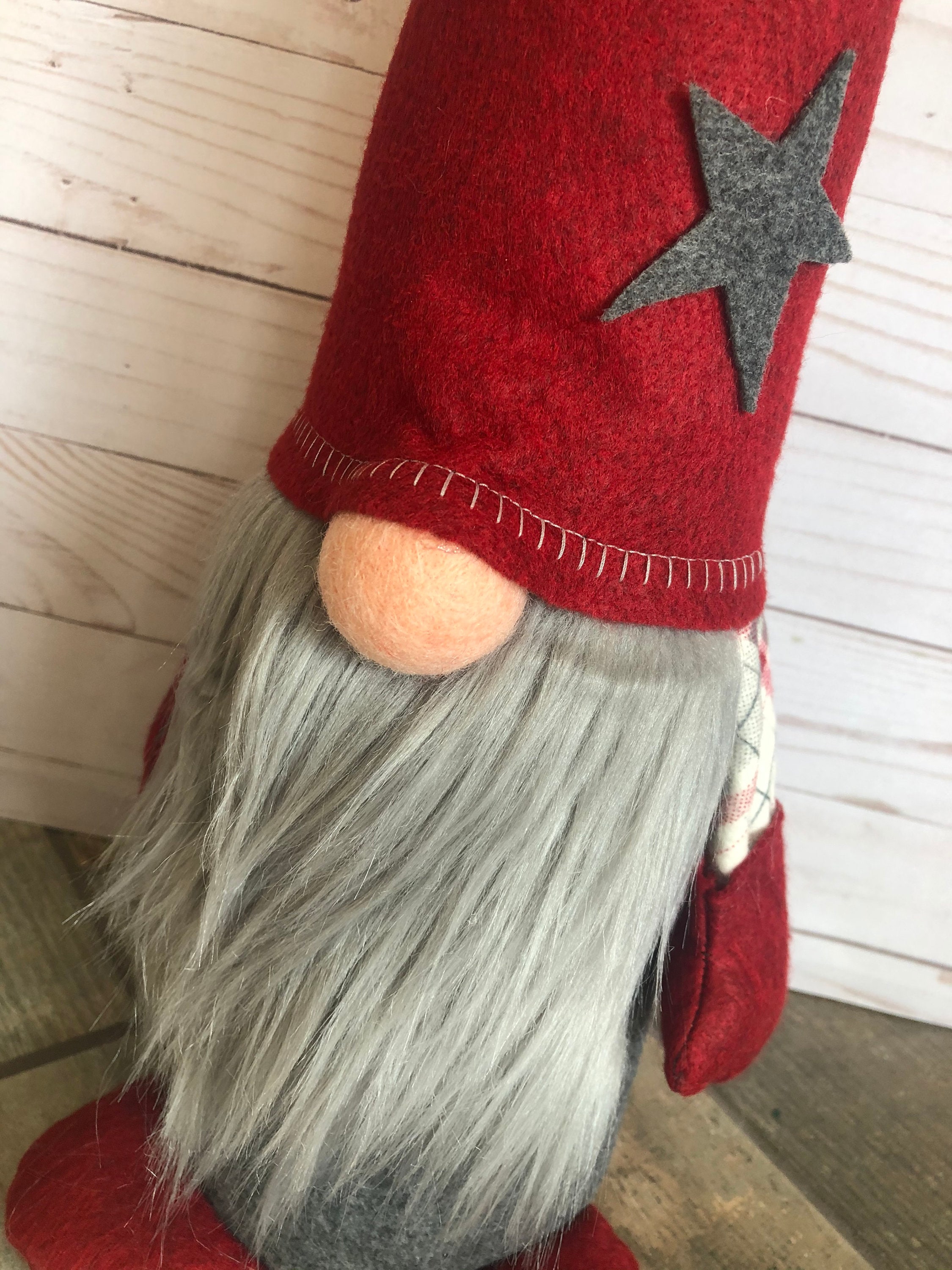 Large Deep Red and Gray With Plaid Home Gnome - Etsy