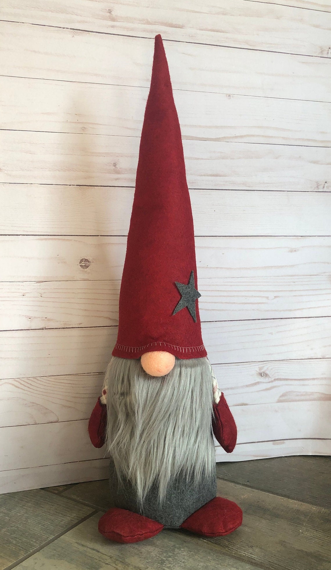 Large Deep Red and Gray With Plaid Home Gnome - Etsy