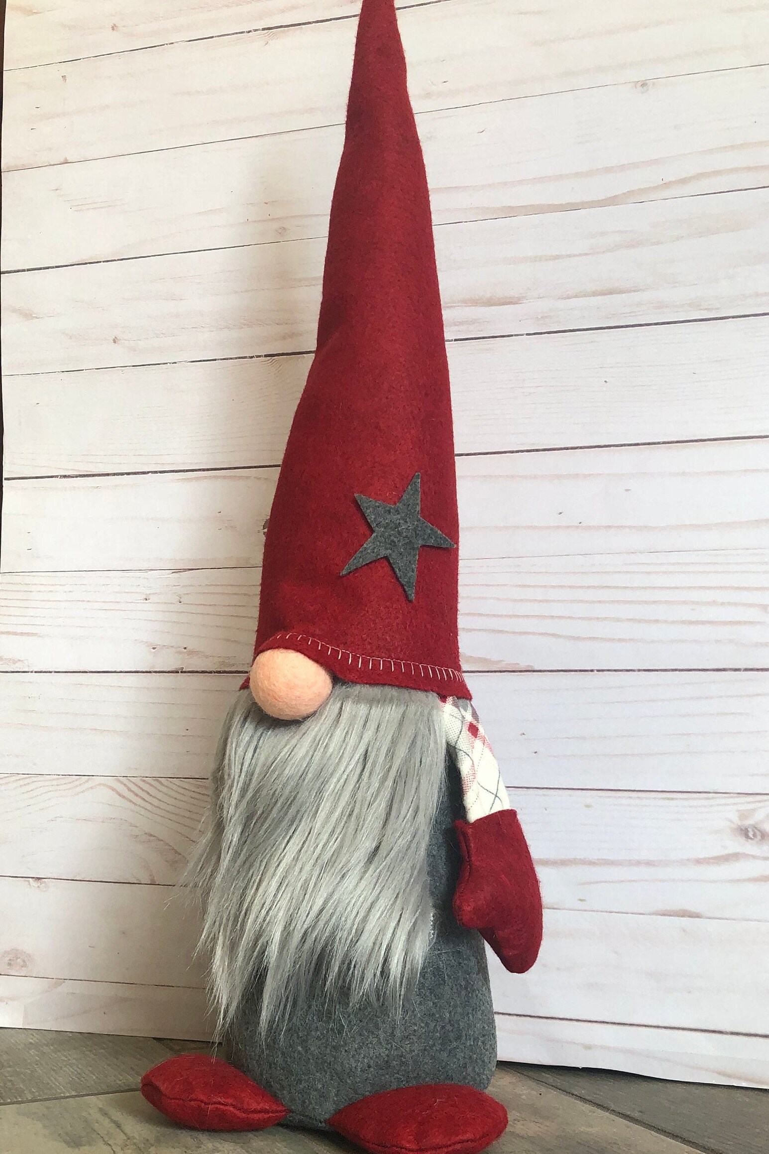 Large Deep Red and Gray With Plaid Home Gnome - Etsy