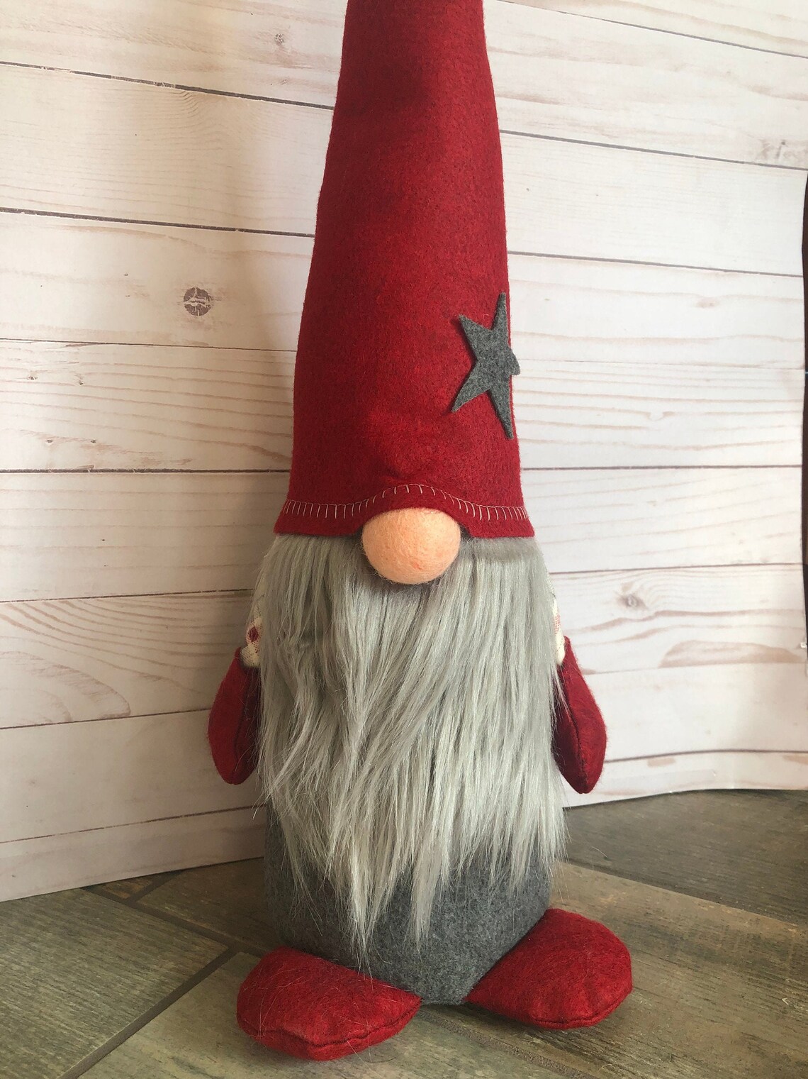 Large Deep Red and Gray With Plaid Home Gnome - Etsy