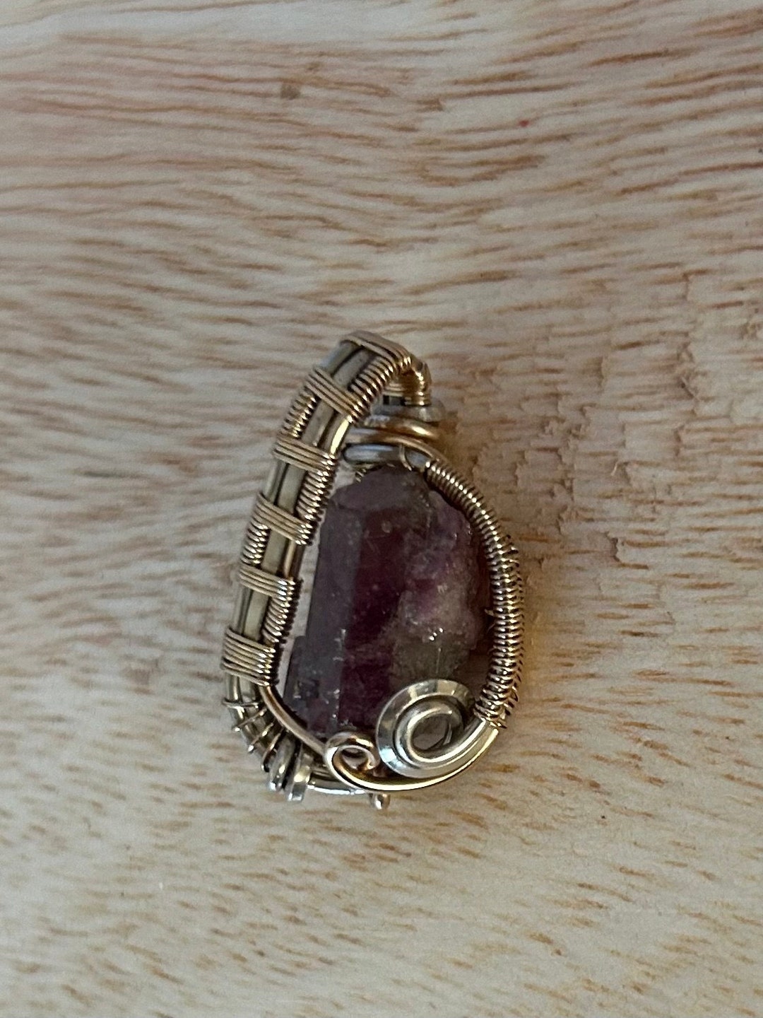 Sterling Silver & Gold Filled Wire Wrapped Rubellite Tourmaline Stone ...