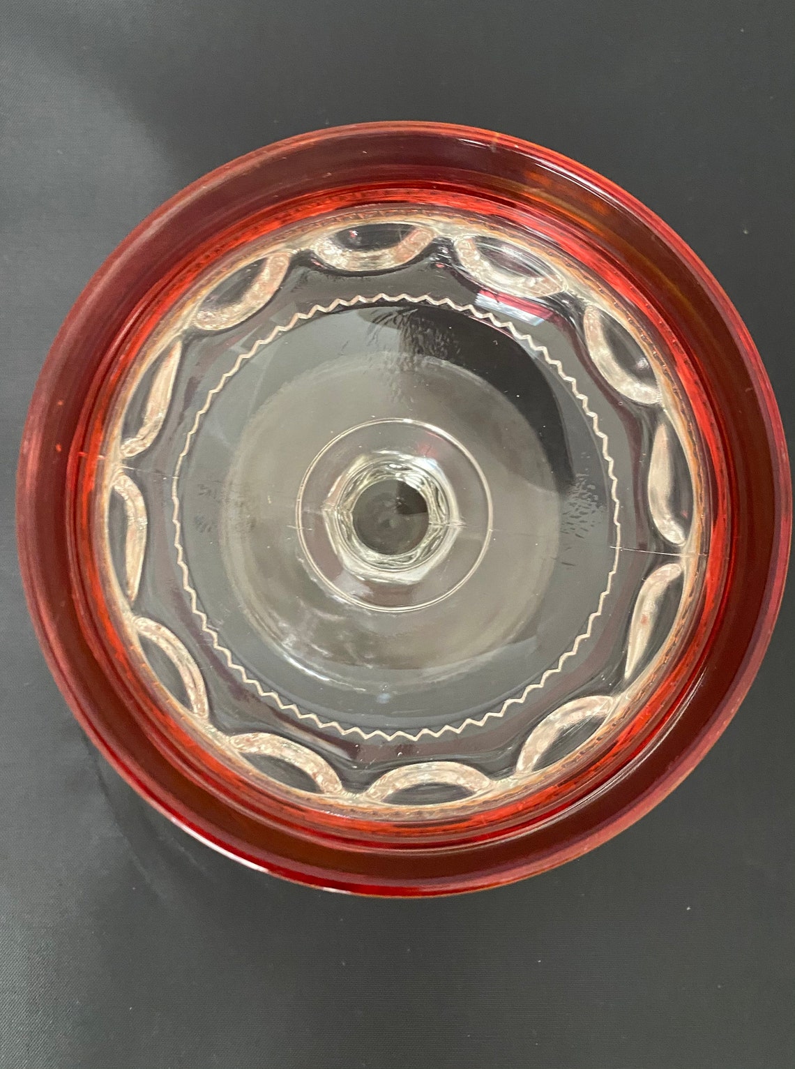 Mid-century Red Cut Glass Set Set of 6. Red Glass, Unique Red Glass ...