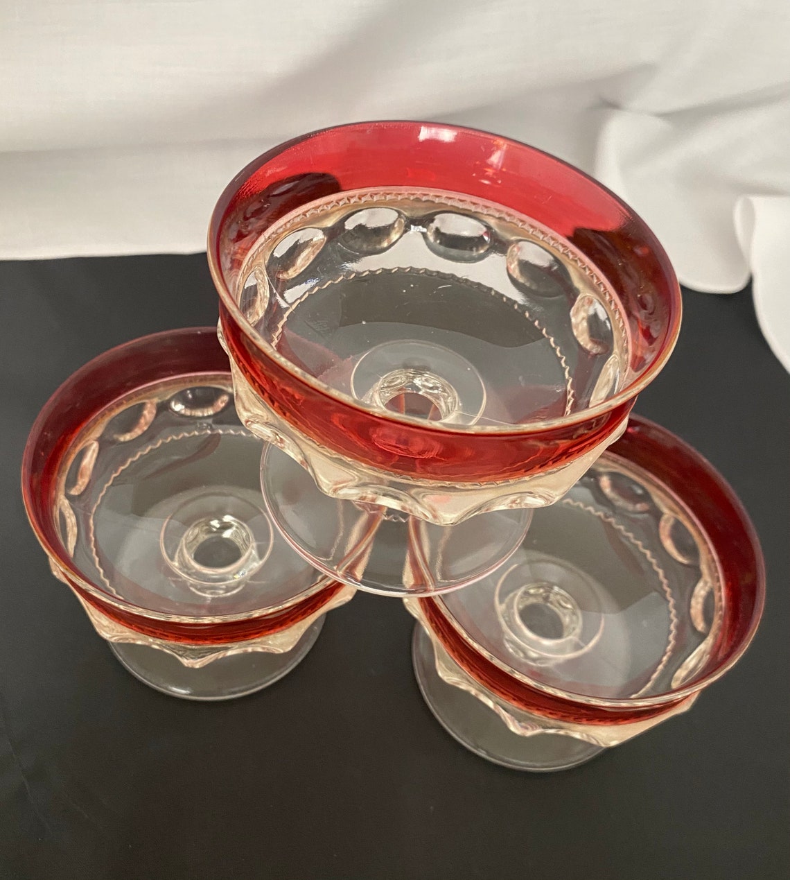Mid-century Red Cut Glass Set Set of 6. Red Glass, Unique Red Glass ...