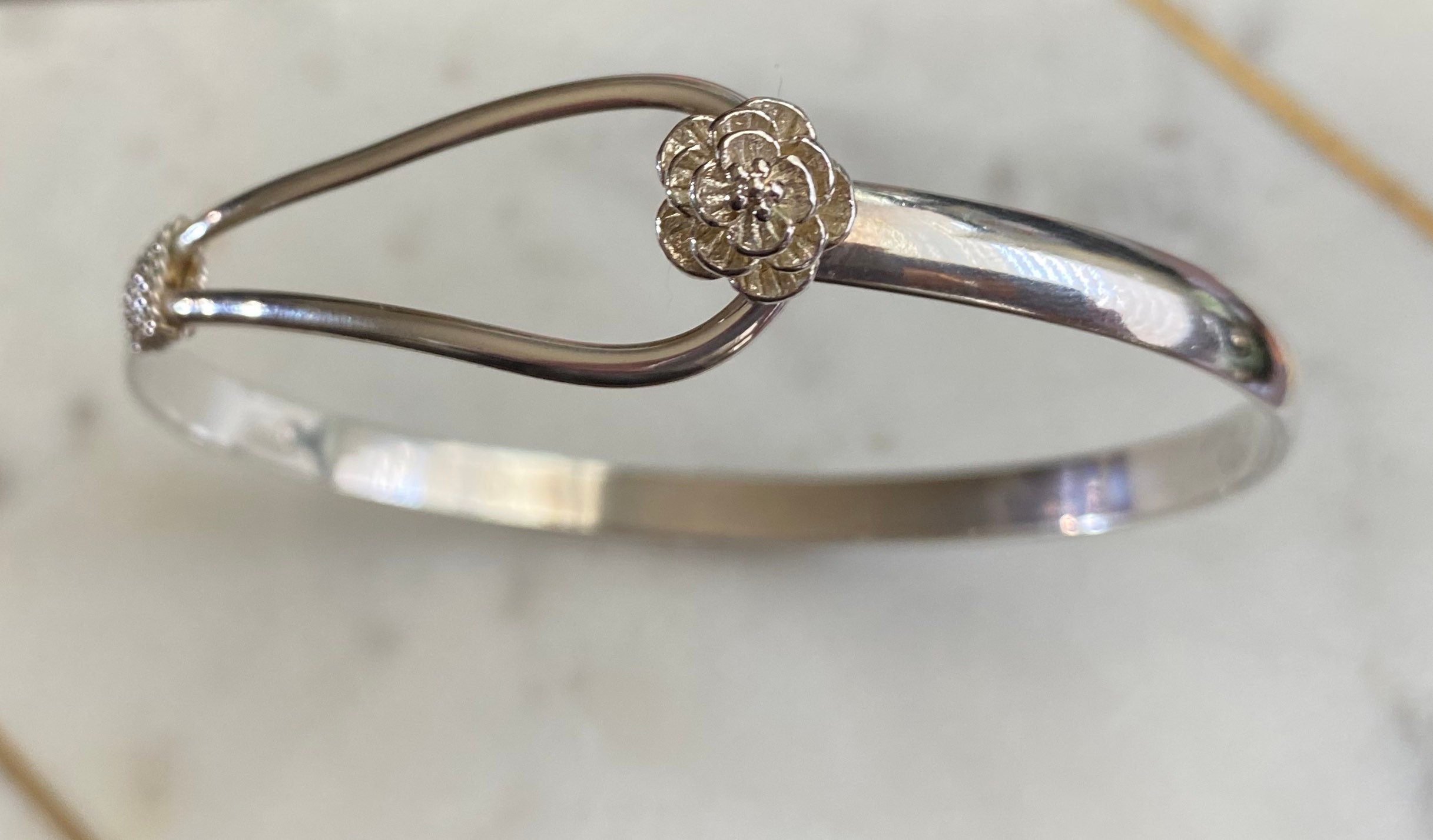 Sterling Flower Bangle, Unique Bangle, Floral Bangle Bracelet, Unique Bangle Clasp, Elegant ...
