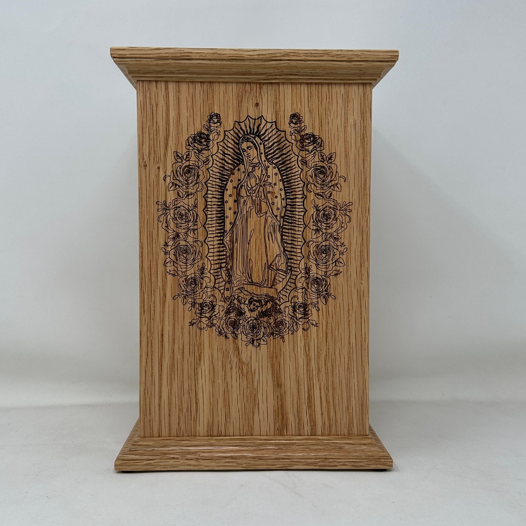 Our Lady of Guadalupe Urn: Handmade in USA Oak Cremation Urn - Etsy