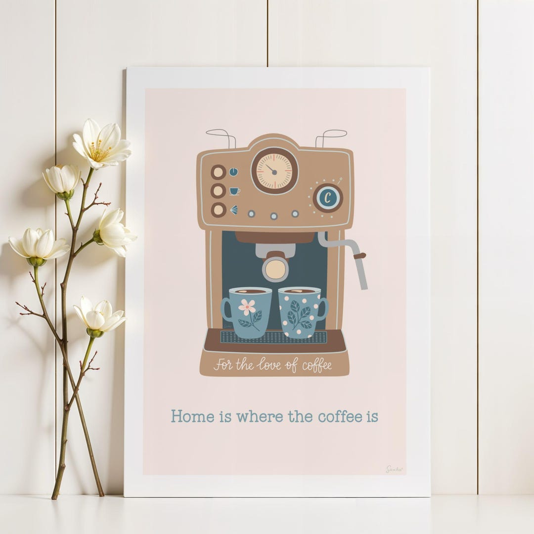 Printable Coffee Poster | Retro Coffee Machine | Coffee Quote | Kitchen ...