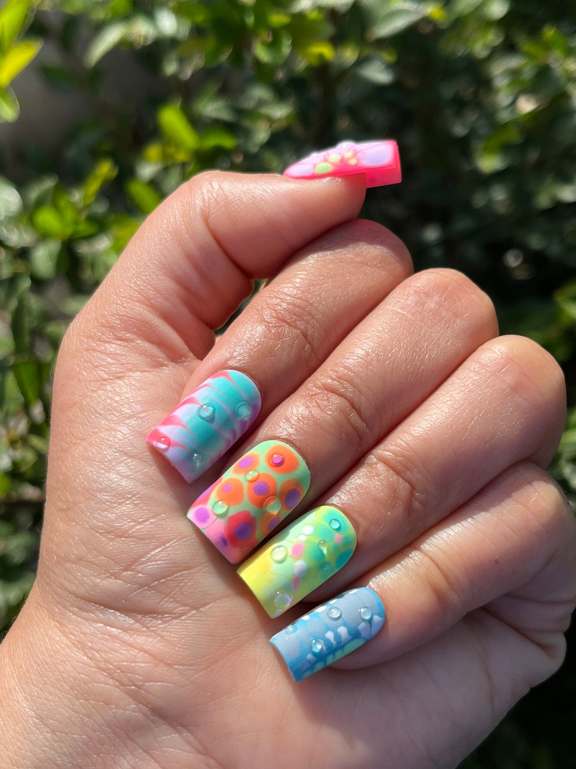 Blooming Gel Nails Wet Nails Press on Nails Trendy Nails - Etsy