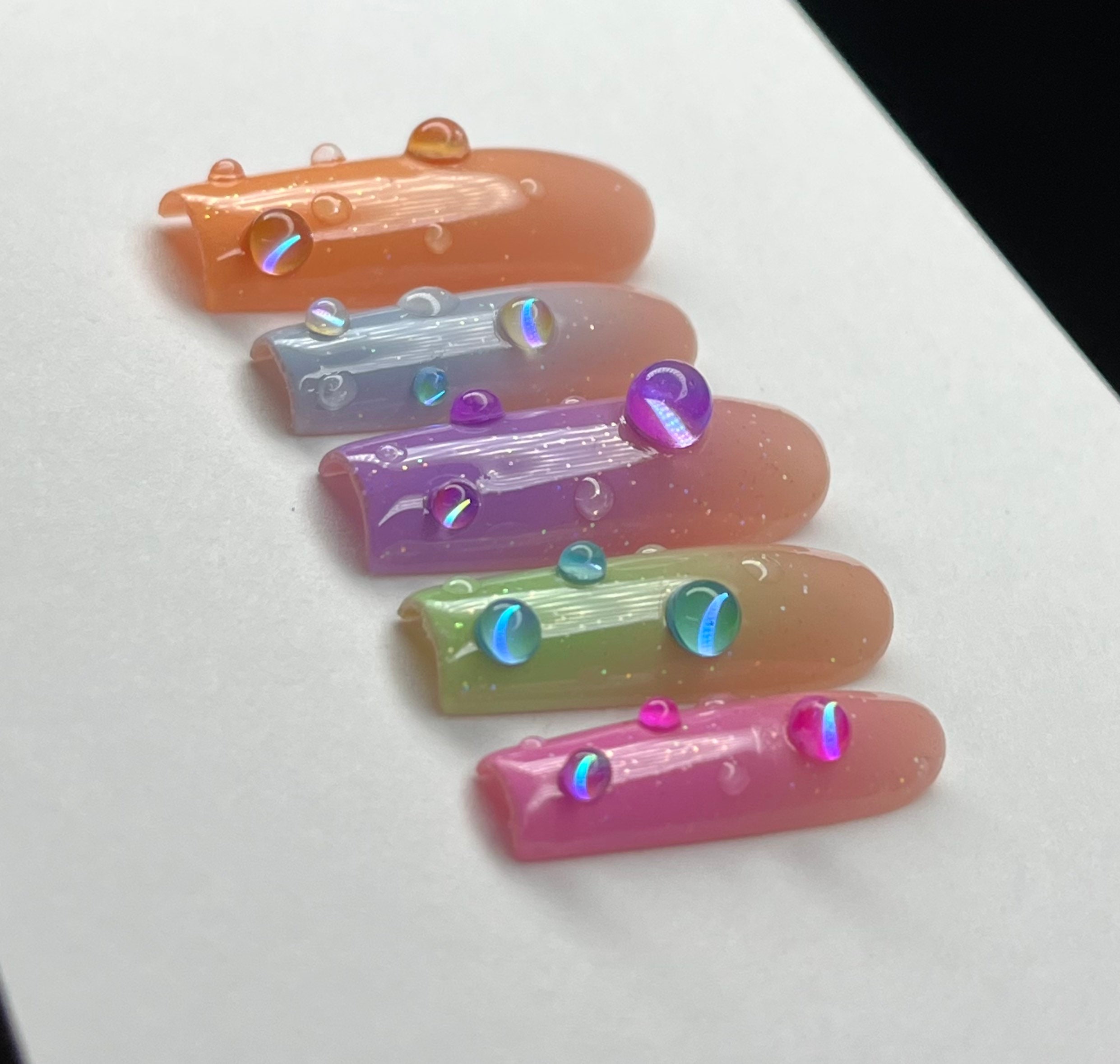 Wet Drops Nails Press on Nails Glitter Iridescent Nails - Etsy