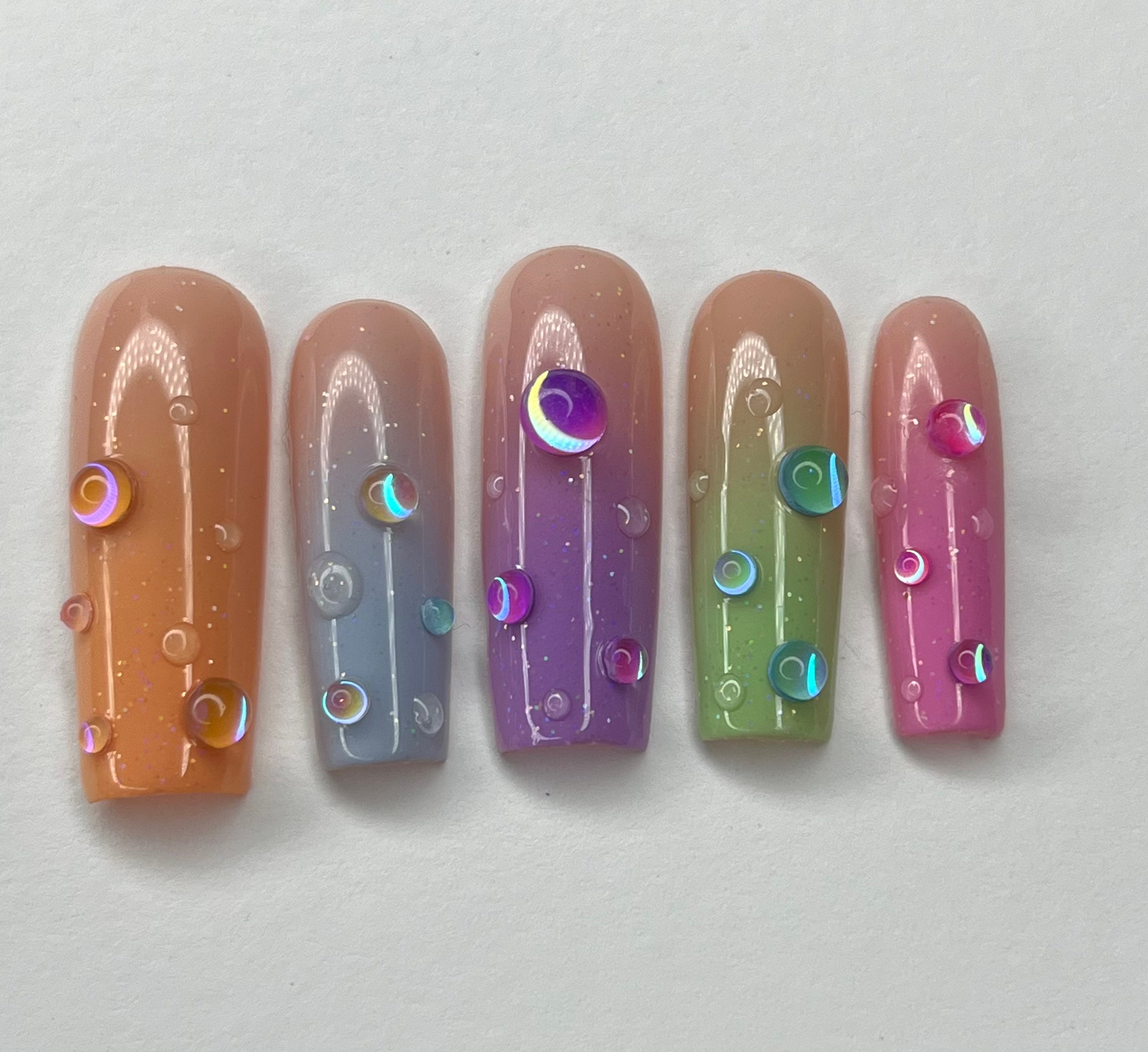 Wet Drops Nails Press on Nails Glitter Iridescent Nails - Etsy