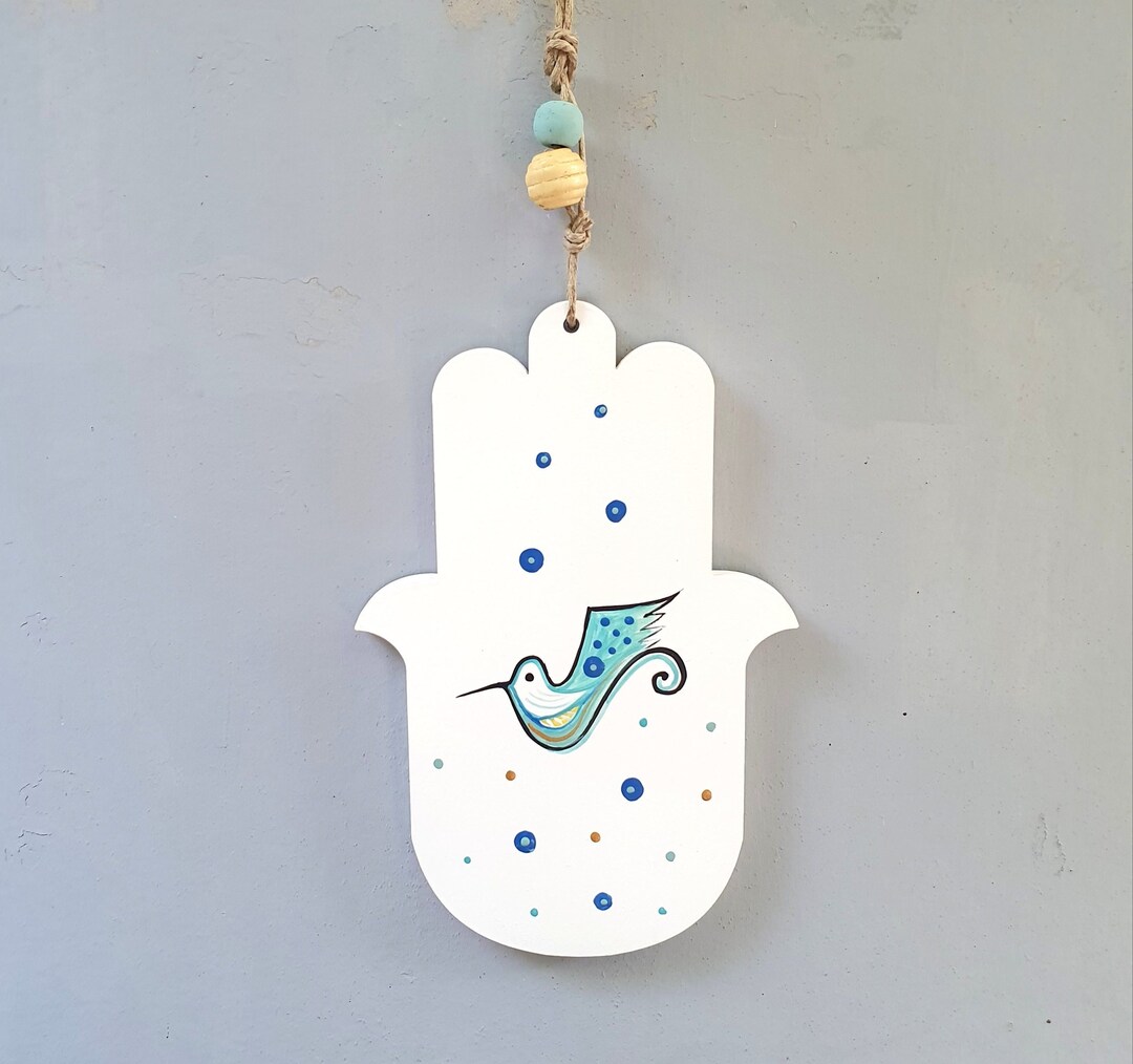 Hamsa, Hand Amulet, Hummingbird Hamsa Wall Decor, Judaica Art Hamsa ...