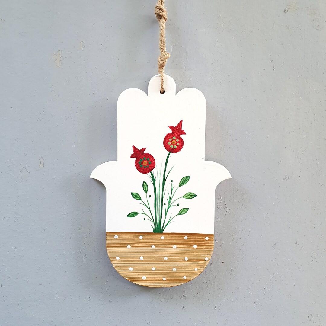 Hamsa, Hand Amulet, Pomegranate Hamsa Wall Decor, Rosh Hashanah Gift ...