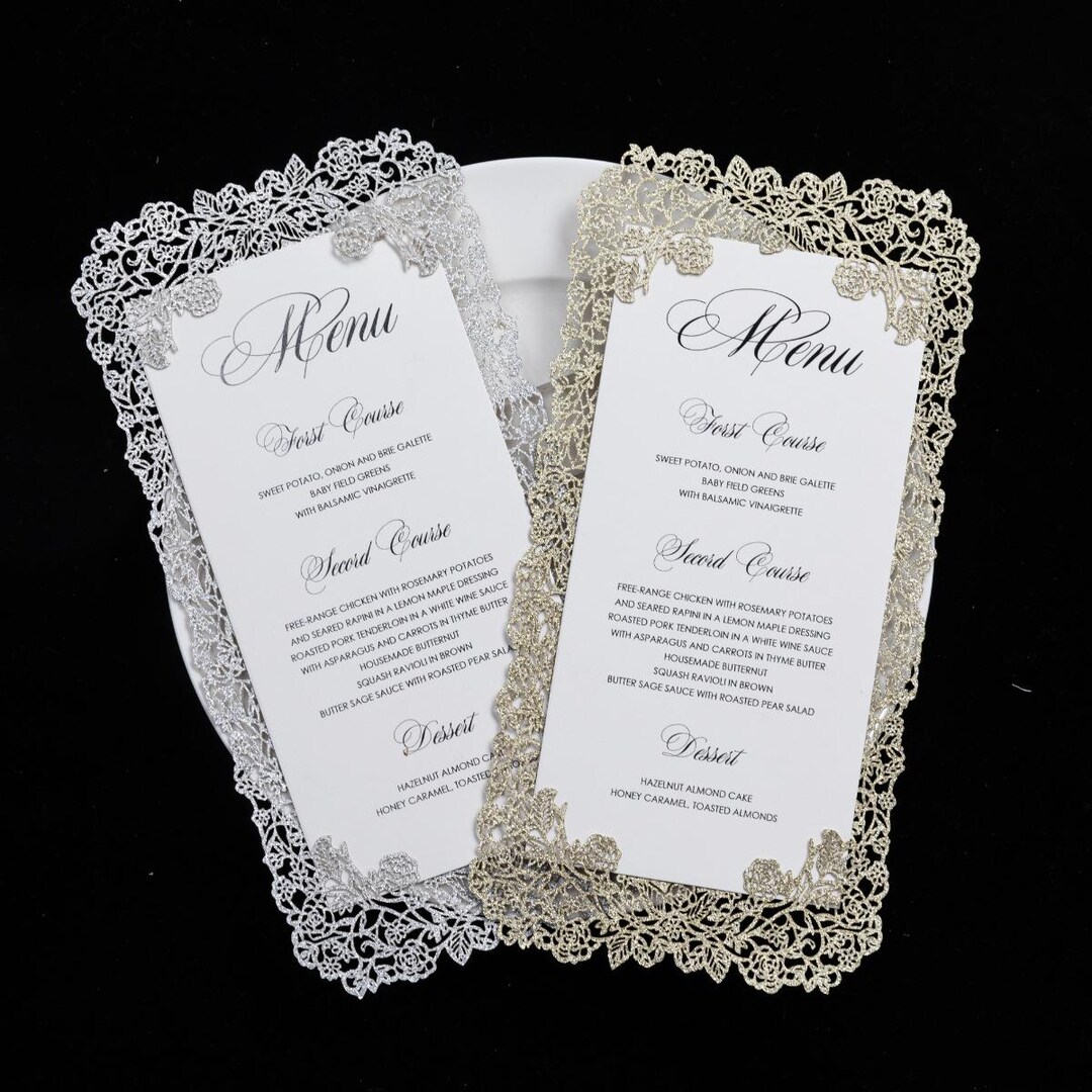 Rose Garden Laser Cut Wedding Menu | Gold Foil Baroque Design - Etsy