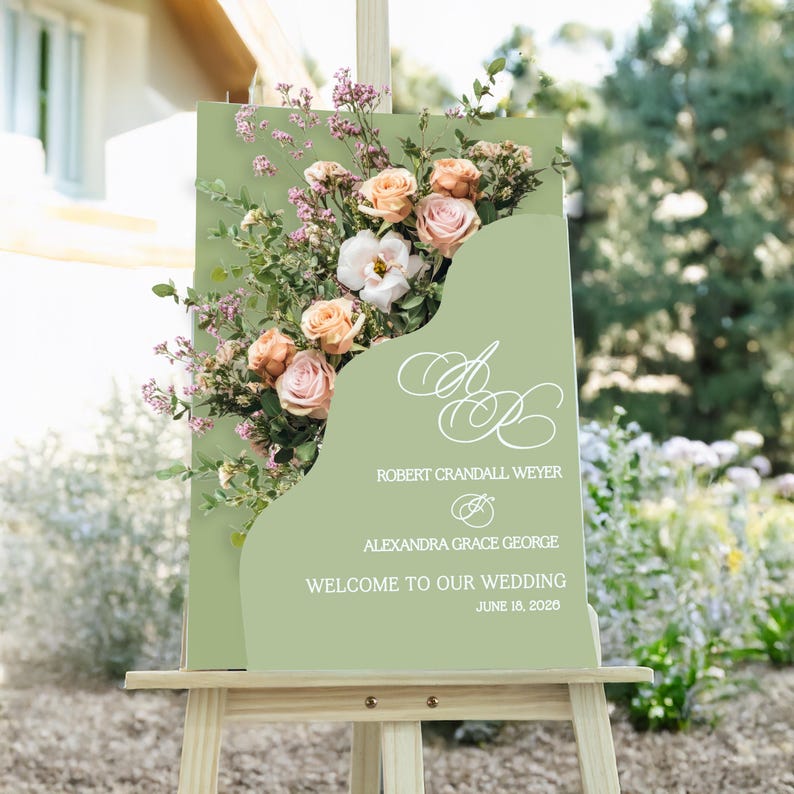 Sage Green Wedding Welcome Sign, Garden & Boho Wedding Decor, Custom ...