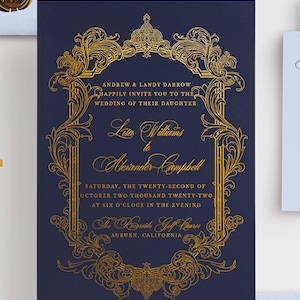Royal Baroque Wedding Invitation Suite: Navy & Gold Fine Art - Etsy
