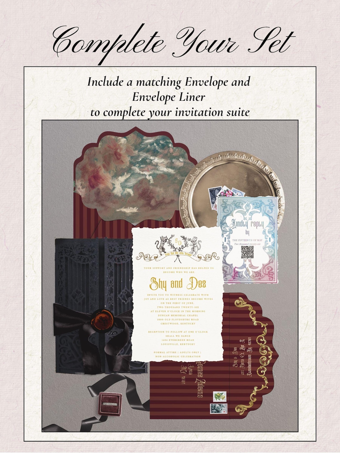 Victorian Gothic Wedding Envelopes | Custom Cut A7 Size, Vixdez - Etsy