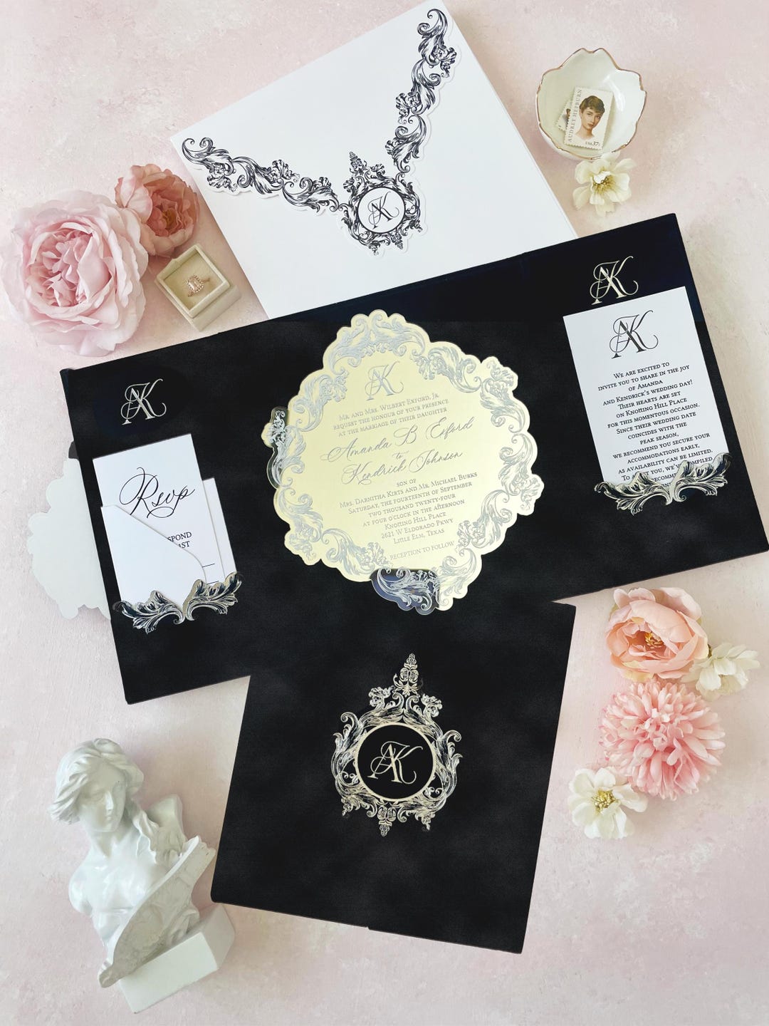 Black Velvet Wedding Invitations: Silver Foil, Mirror Acrylic - Etsy