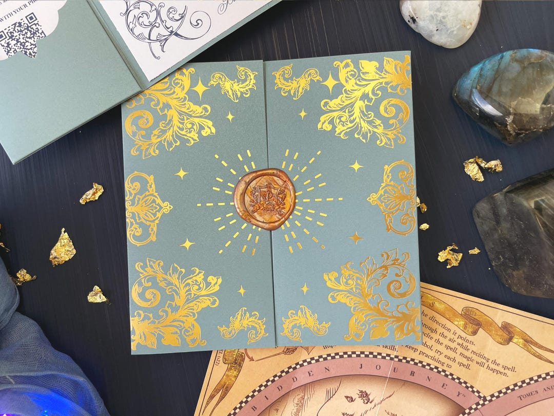 Wizard Spell Wedding Invitation Set | Magical Gold Foil Pocket Folder ...