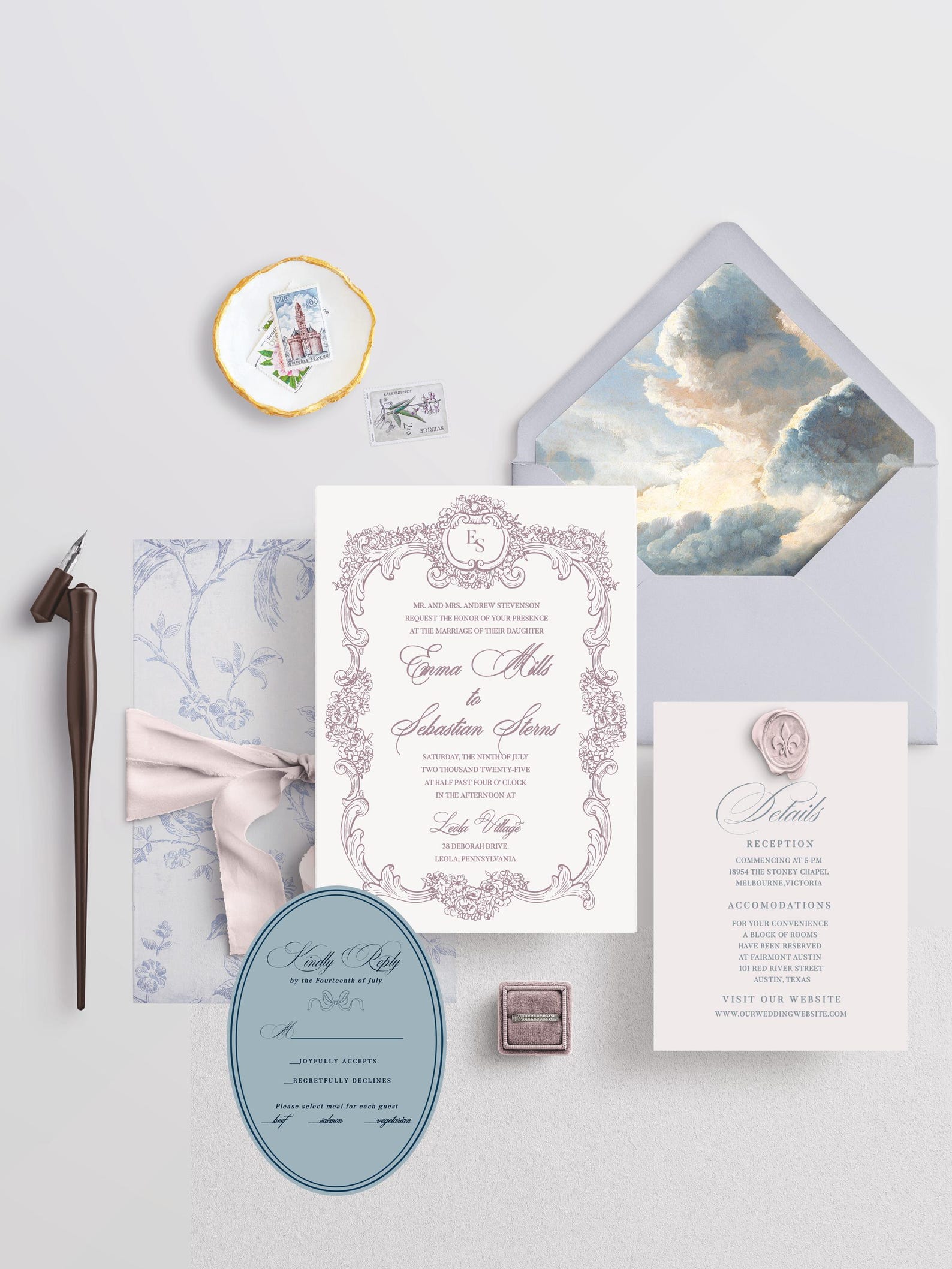 Vintage Baroque Chinoiserie Wedding Invitation Template With Vellum ...