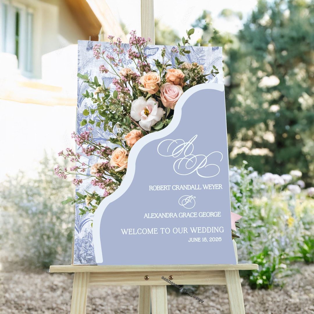 French Toile Wedding Welcome Sign: Bridgerton Style Floral Decor - Etsy