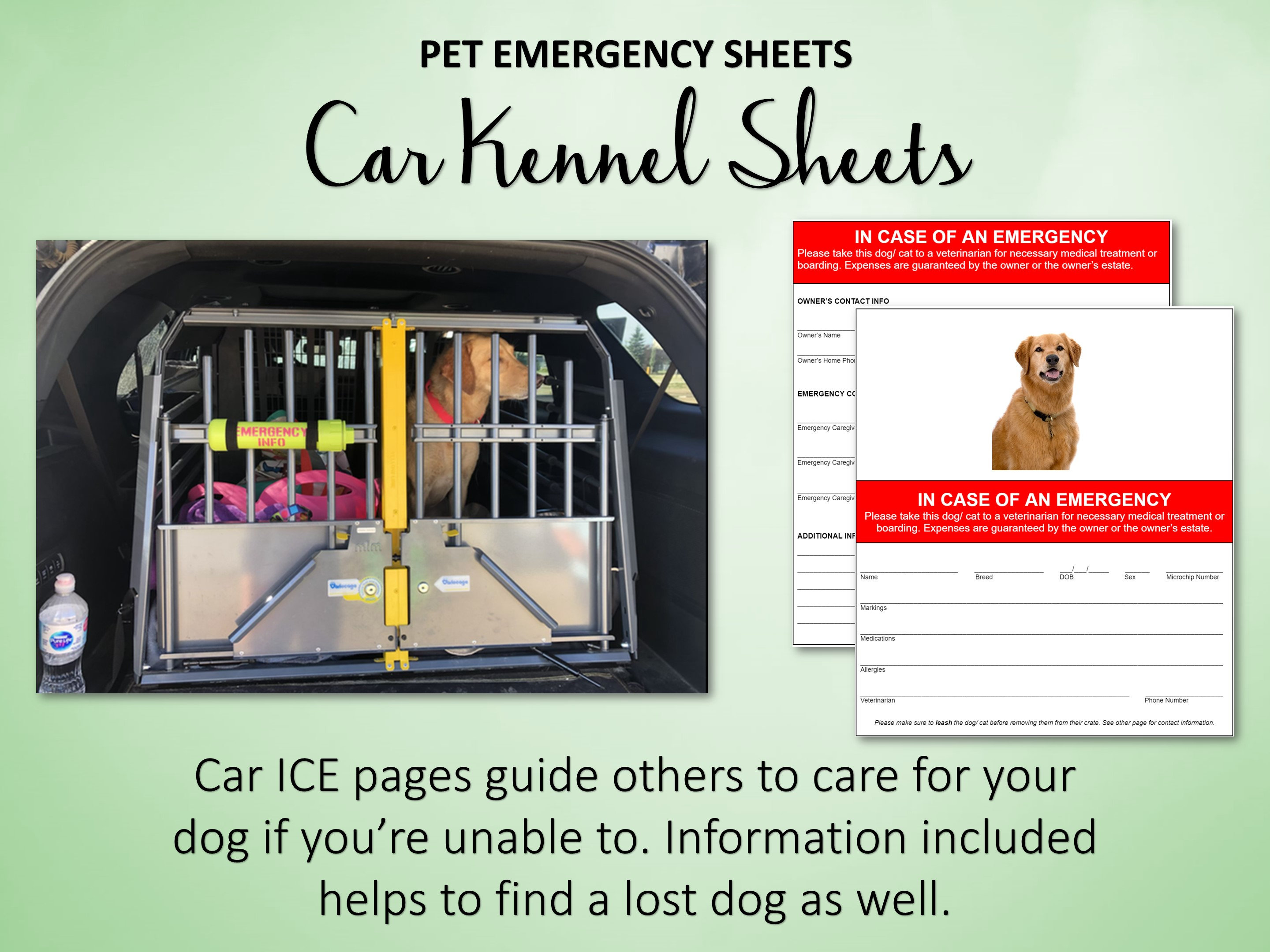 Printable Pet Emergency Info Kit | Dog ICE Sheets | Pet Emergency ...