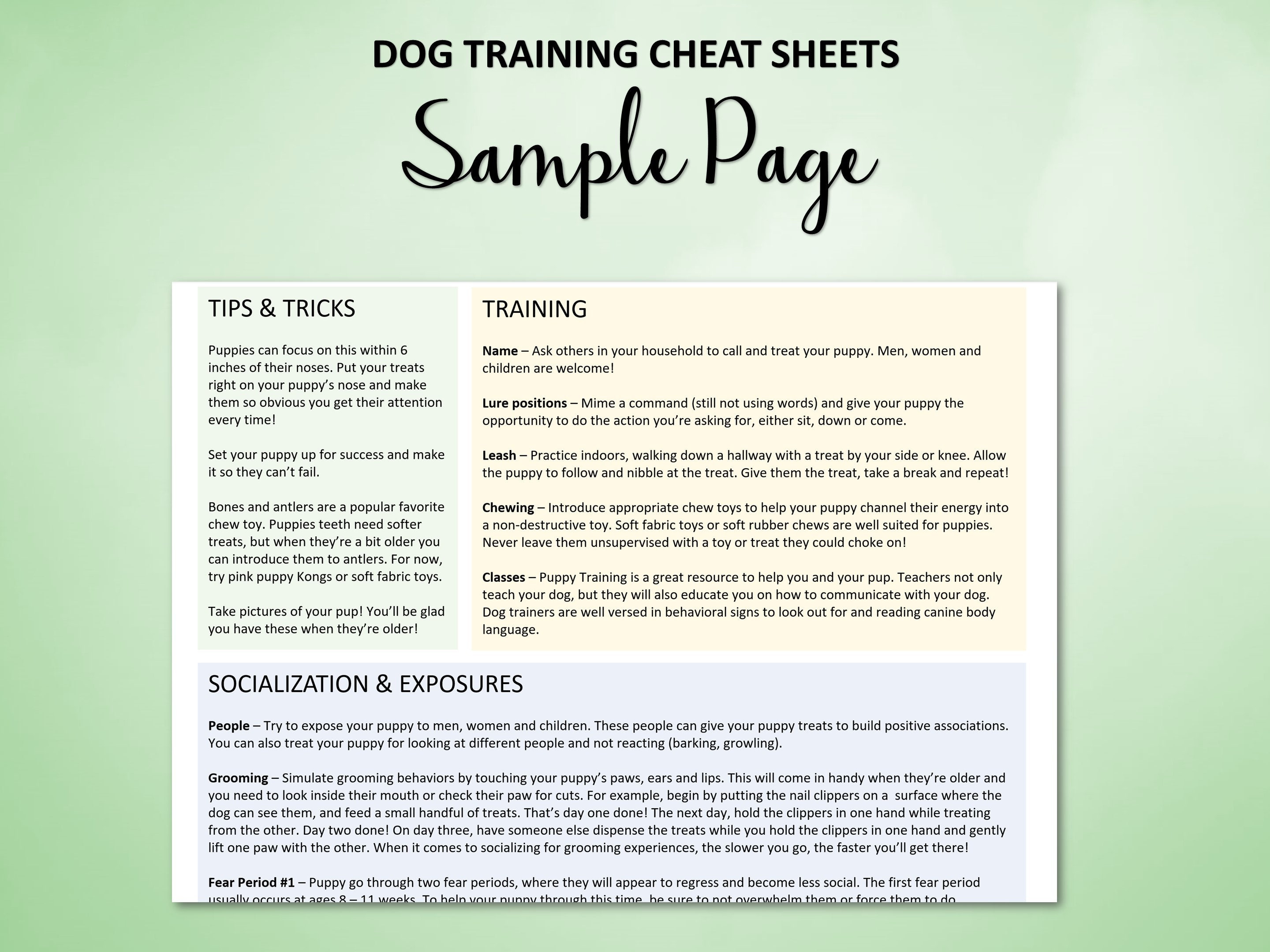 Editable Dog Training Cheat Sheets | Puppy Training Guide for 8 Weeks ...