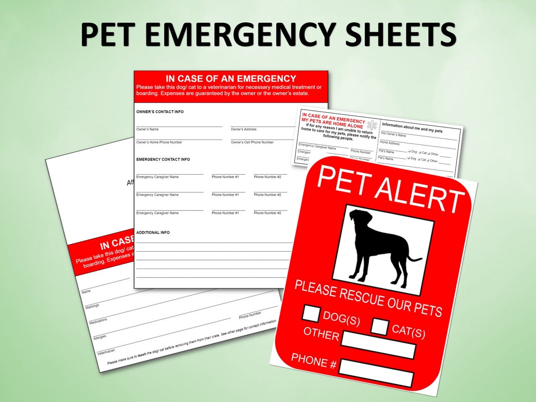 Printable Pet Emergency Info Kit | Dog ICE Sheets | Pet Emergency ...