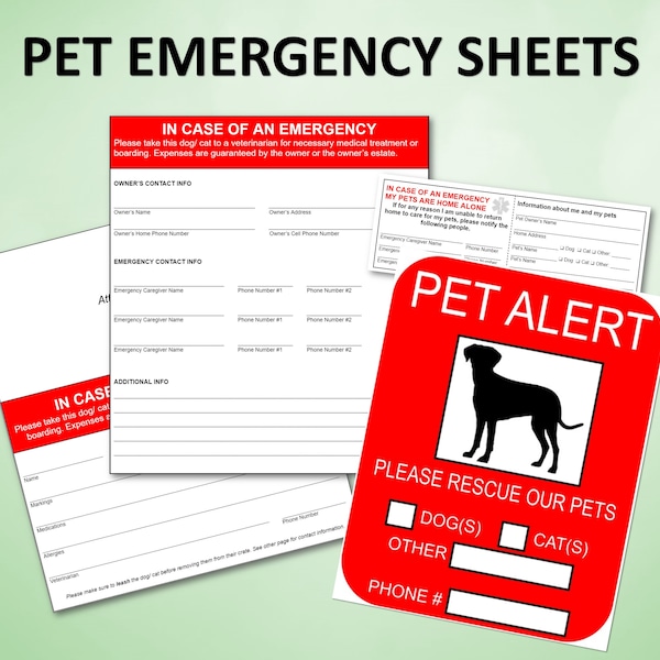 Pet Emergency Info Cards - Etsy