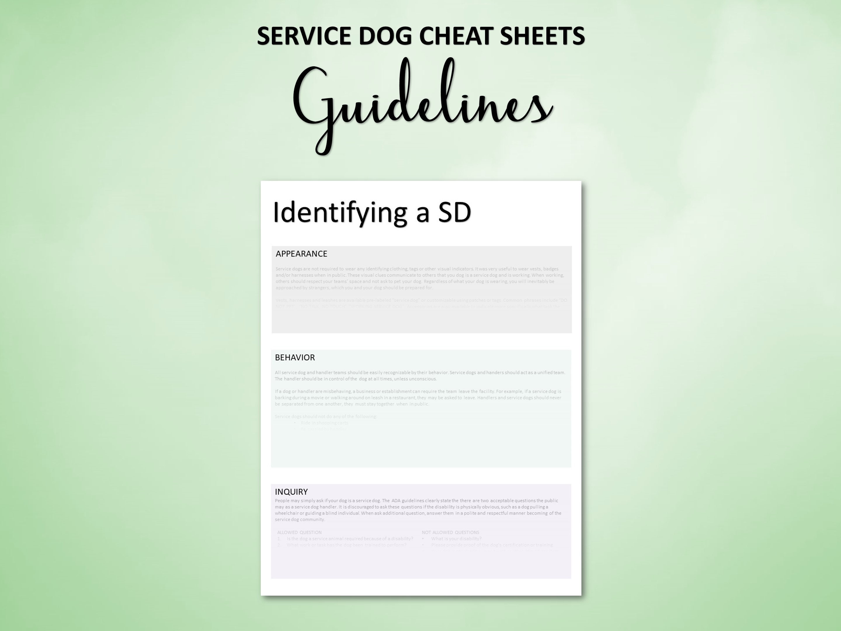 Printable Service Dog Introductory Package | Working Dog Resources - Etsy